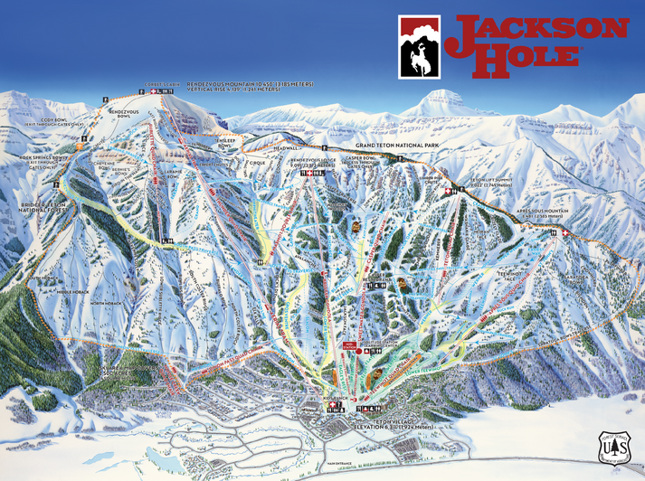 Trail Map Poster 18 x 24 – Jackson Hole Mtn Resort